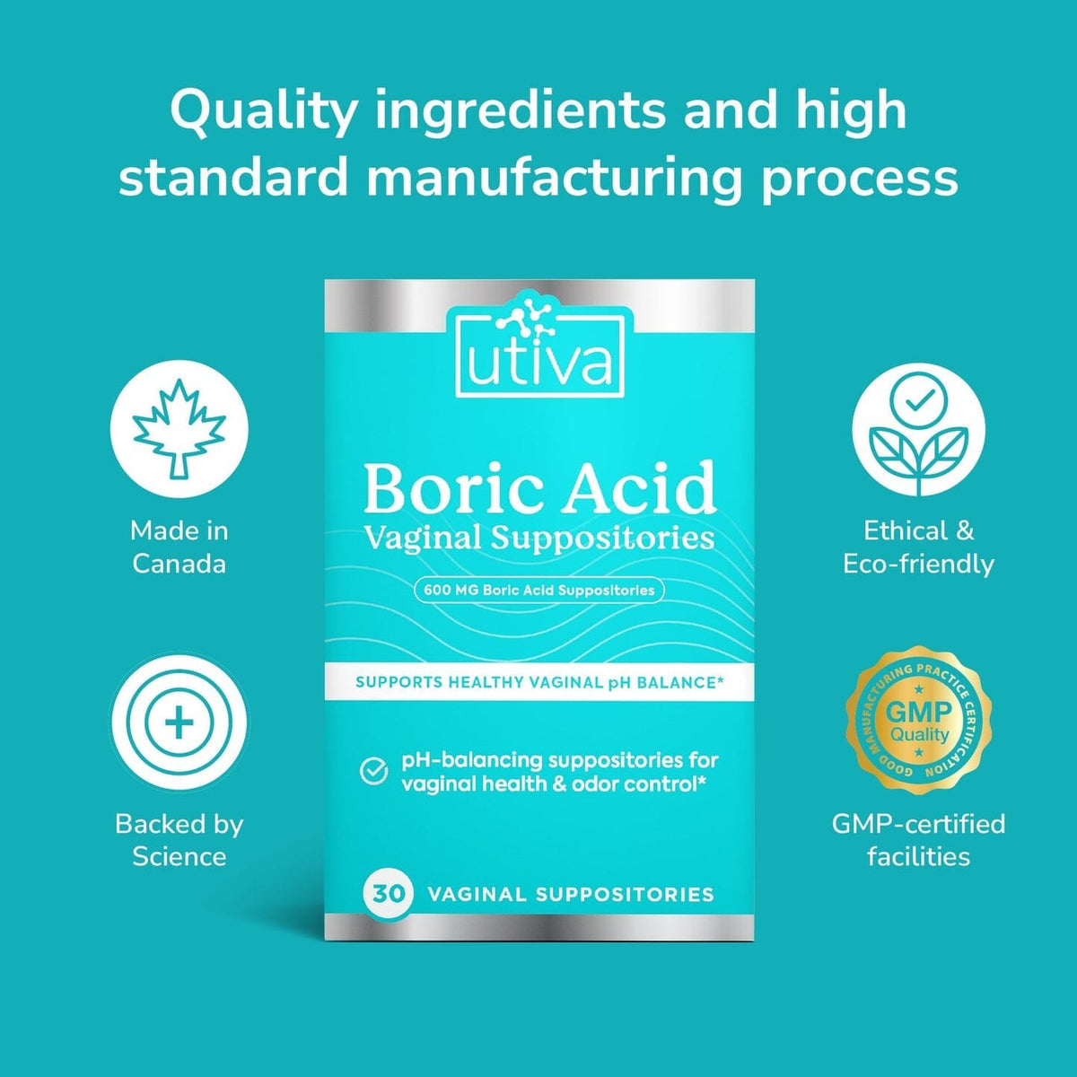 Boric Acid Suppositories | Promotes a Healthy Vaginal Environment | 60
