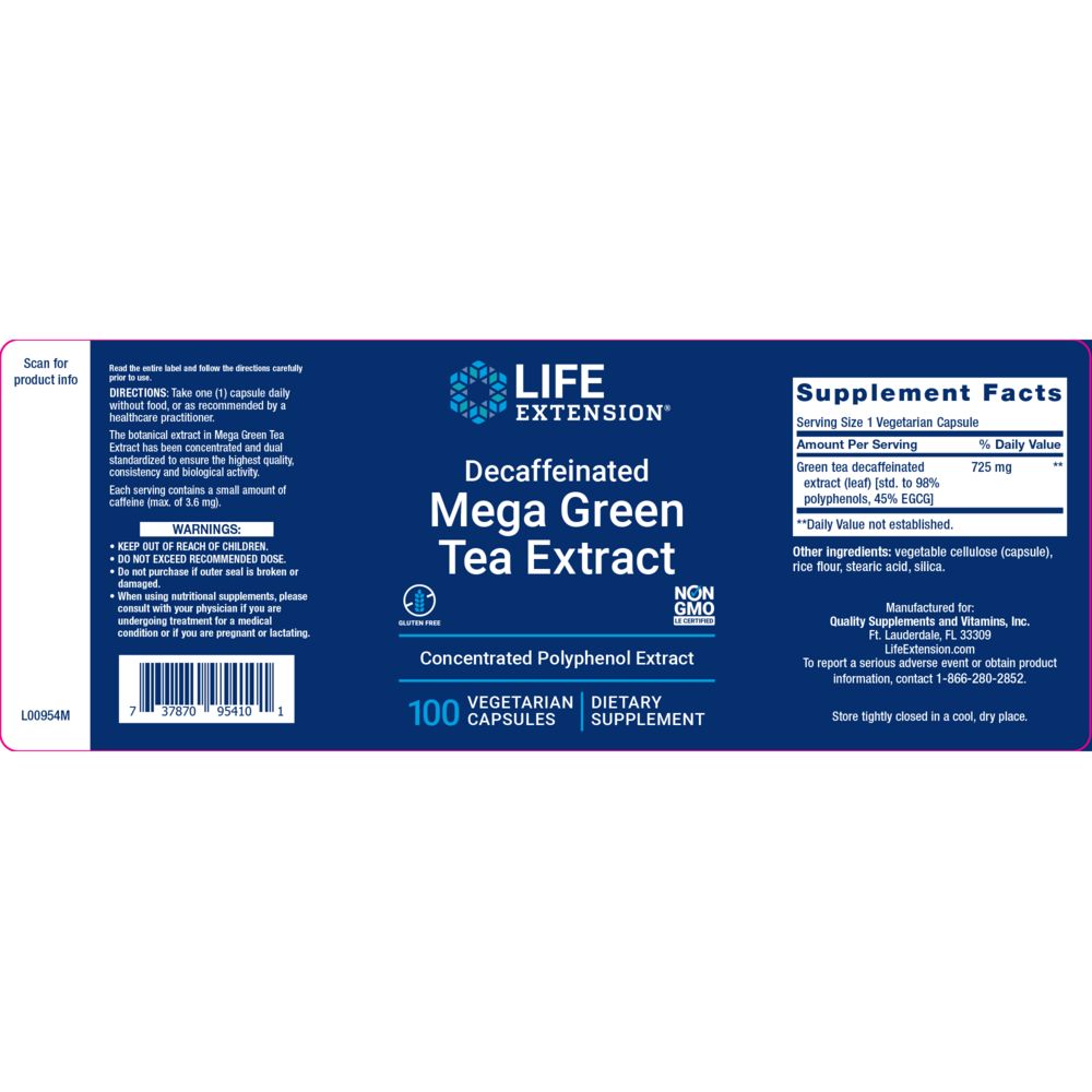 Decaffeinated Mega Green Tea Extract | EGCG Polyphenol Extract | 750mg