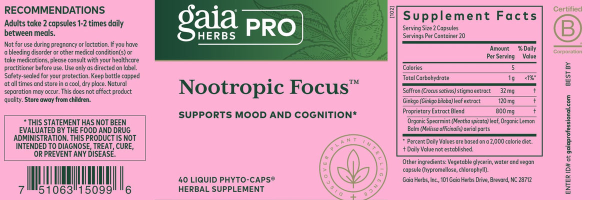 Nootropic Focus | Supports Mood & Cognition - 40 Liquid Phyto-Capsules