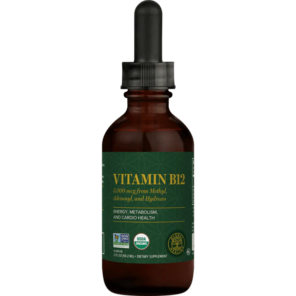 Organic Vitamin B12 Liquid | 5,000 mcg - 1 & 2 fl oz